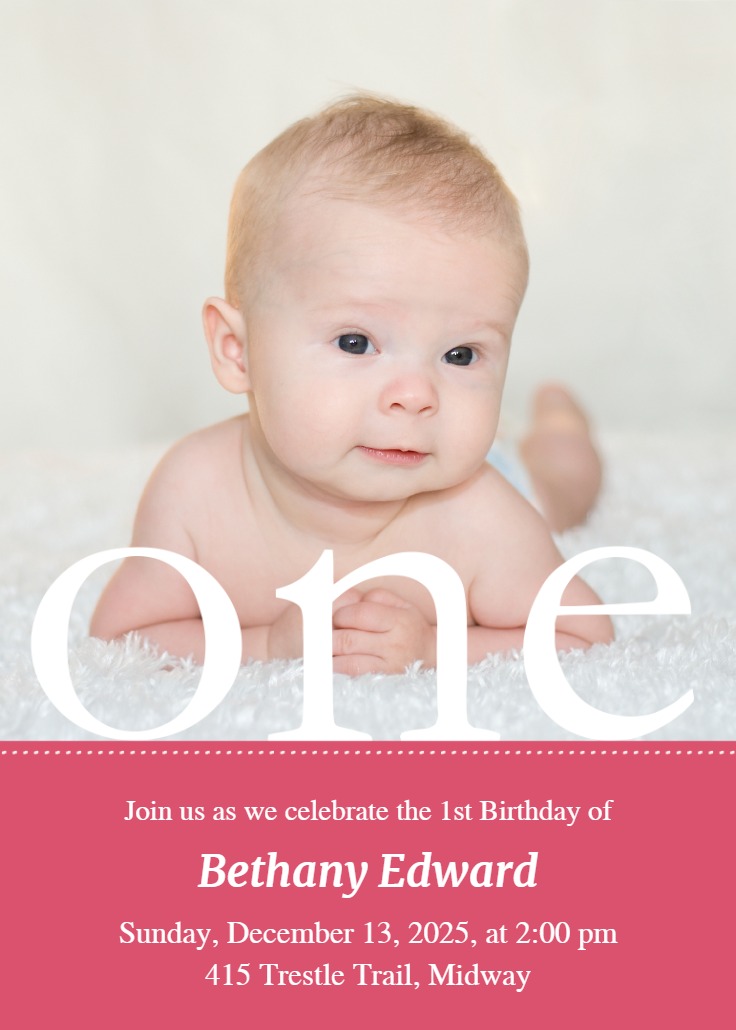 A Magenta One - 1st Birthday Invitation Template (Free) | Greetings Island