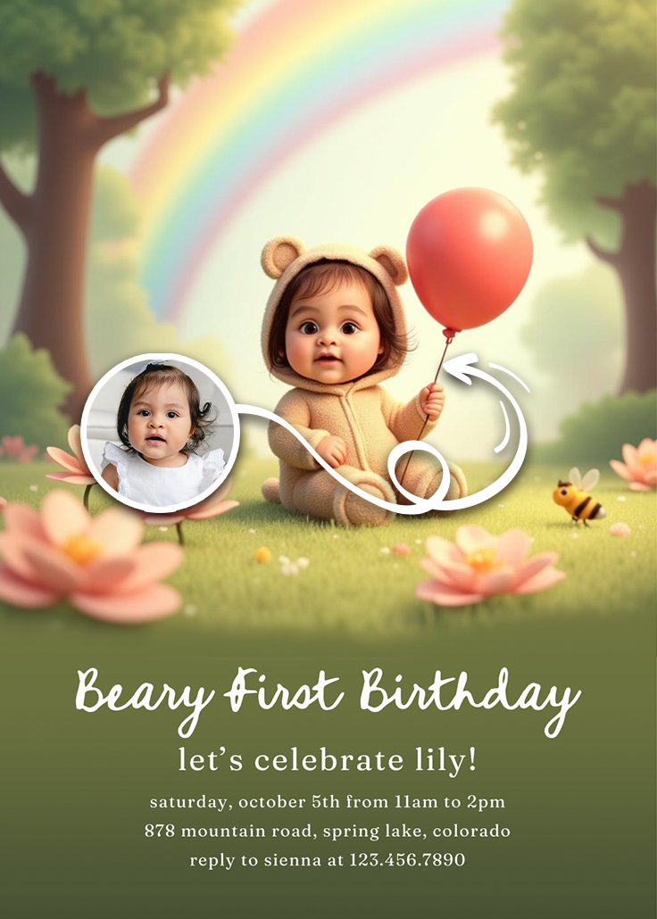 Beary First Birthday - 1st Birthday Invitation Template | Greetings Island