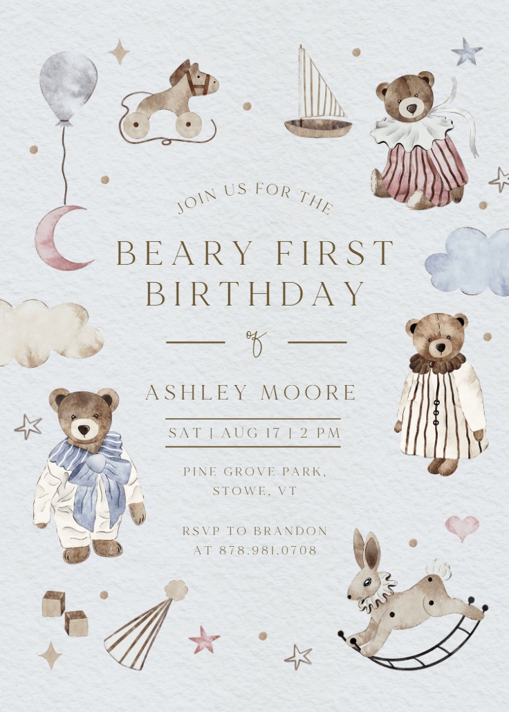 Beary Sweet - 1st Birthday Invitation Template | Greetings Island