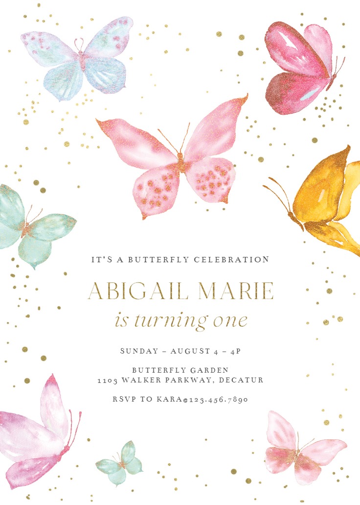 Flutter By - 1st Birthday Invitation Template | Greetings Island