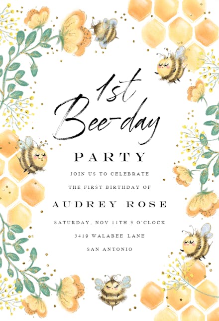 Bee Day - Birthday Invitation Template | Greetings Island