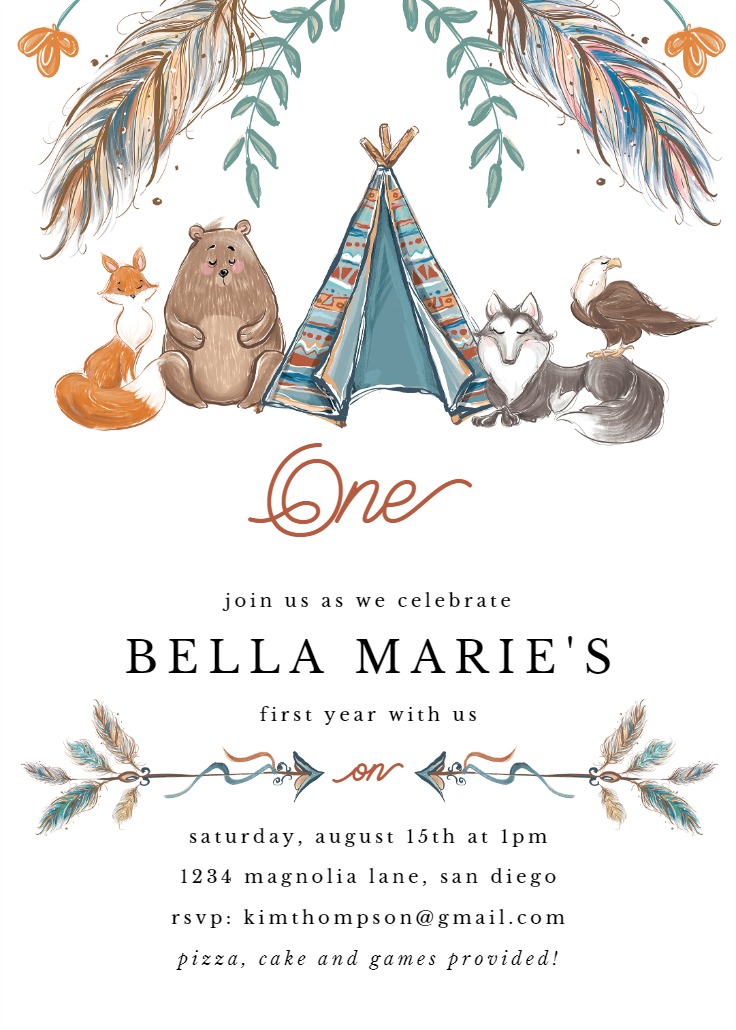 Boho Animal - 1st Birthday Invitation Template | Greetings Island