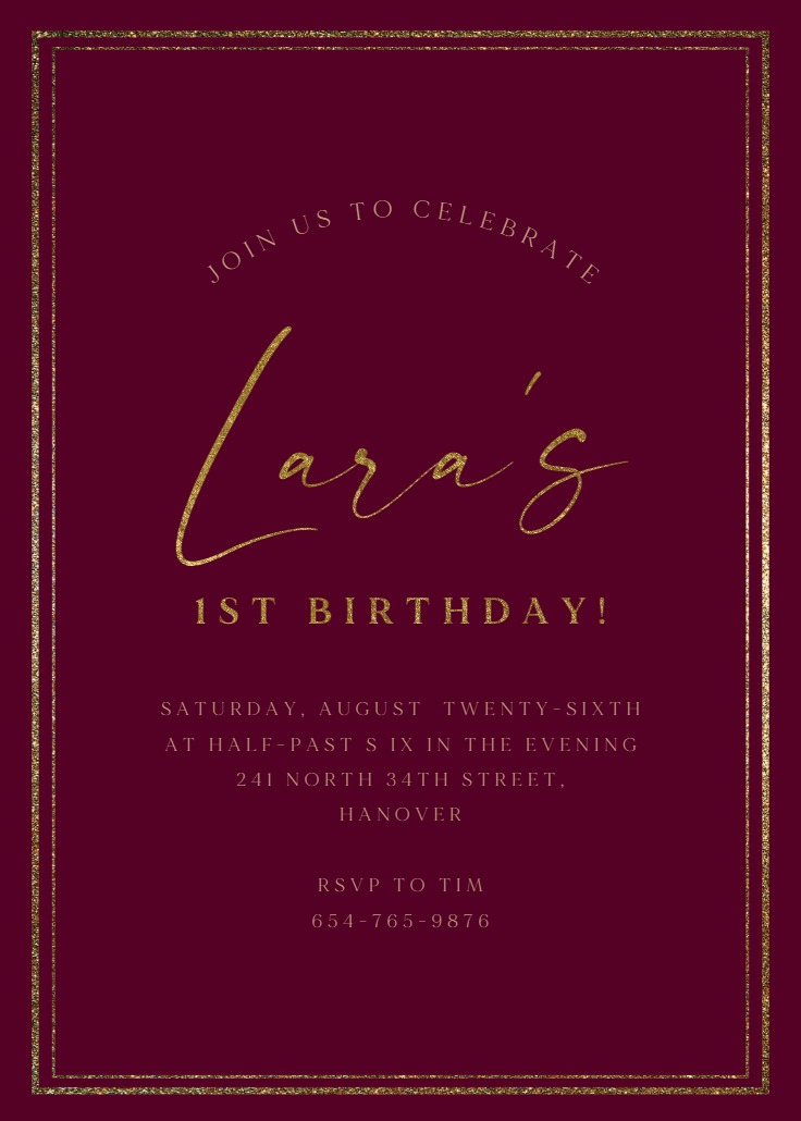 Classy 1 - 1st Birthday Invitation Template (Free) | Greetings Island
