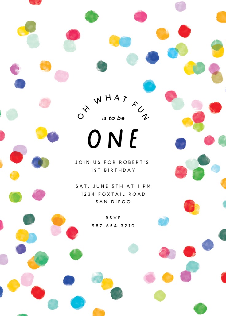 Confetti Party - 1st Birthday Invitation Template | Greetings Island