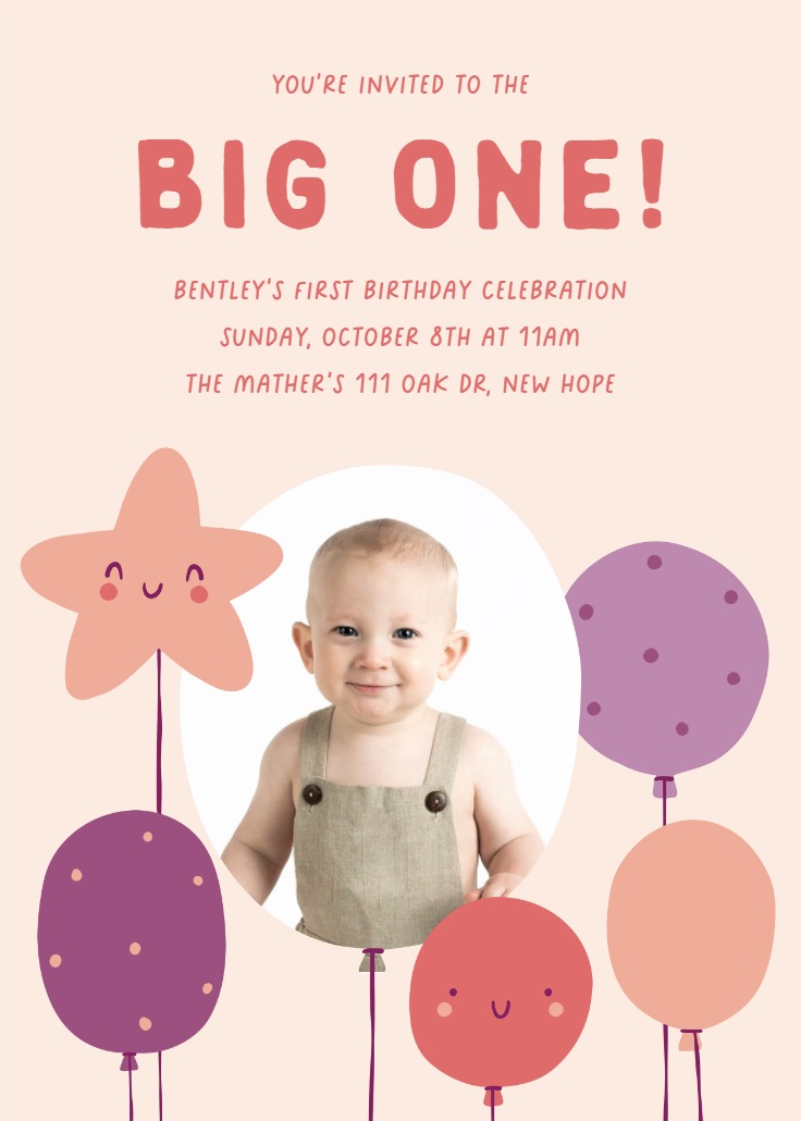 Cute Balloon - 1st Birthday Invitation Template | Greetings Island