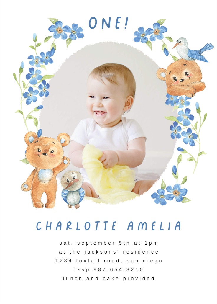 Teddy Bear - 1st Birthday Invitation Template | Greetings Island