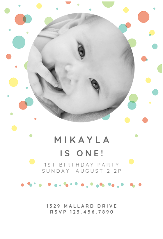 Dancing Dots - 1st Birthday Invitation Template (Free) | Greetings Island