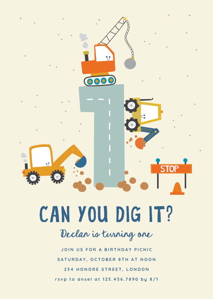 First dig it construction - 1st Birthday Invitation Template (Free ...