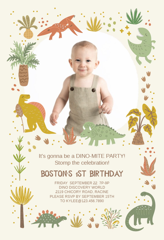 First Roarsome Frame - 1st Birthday Invitation Template | Greetings Island