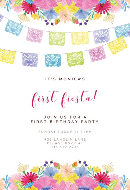 Fiesta flags - 1st Birthday Invitation Template (Free) | Greetings Island