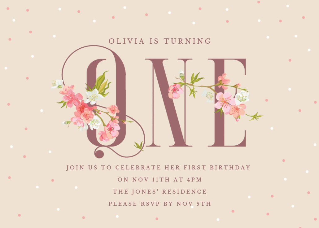 Floral one - 1st Birthday Invitation Template (Free) | Greetings Island
