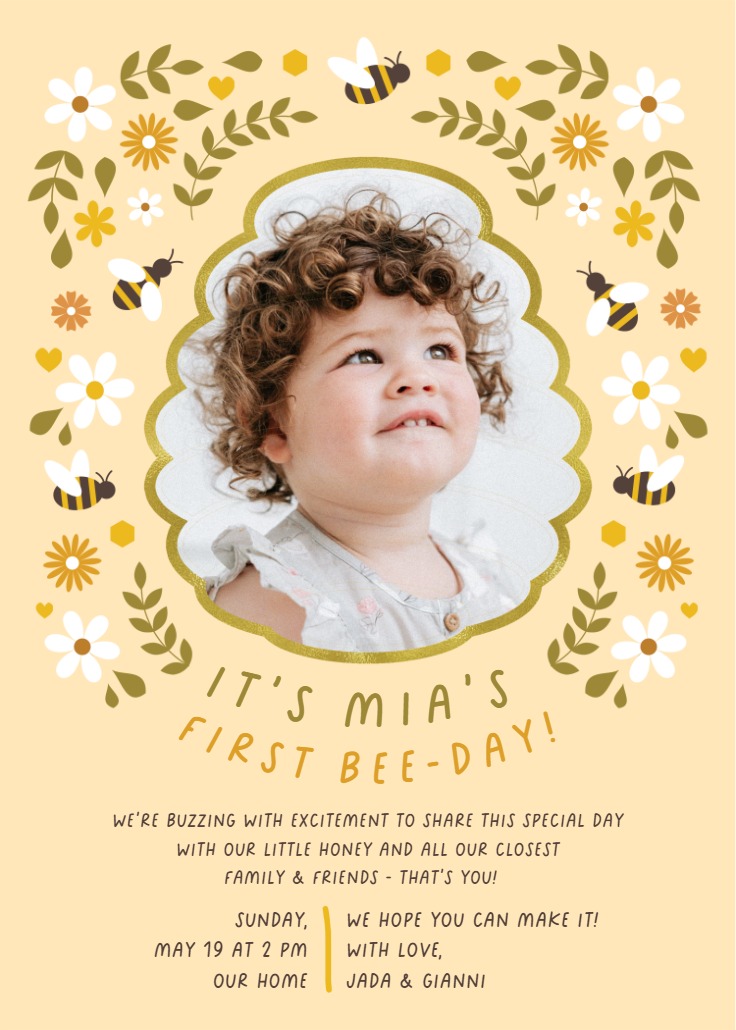 Honey Bees Photo - 1st Birthday Invitation Template | Greetings Island