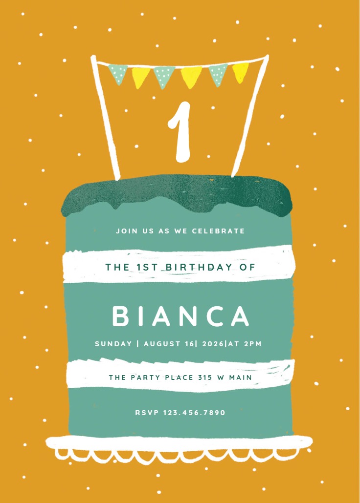 Huge cake - 1st Birthday Invitation Template (Free) | Greetings Island