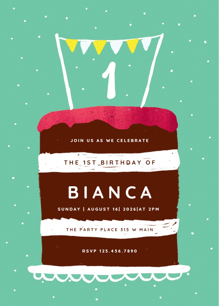 Huge cake - 1st Birthday Invitation Template (Free) | Greetings Island