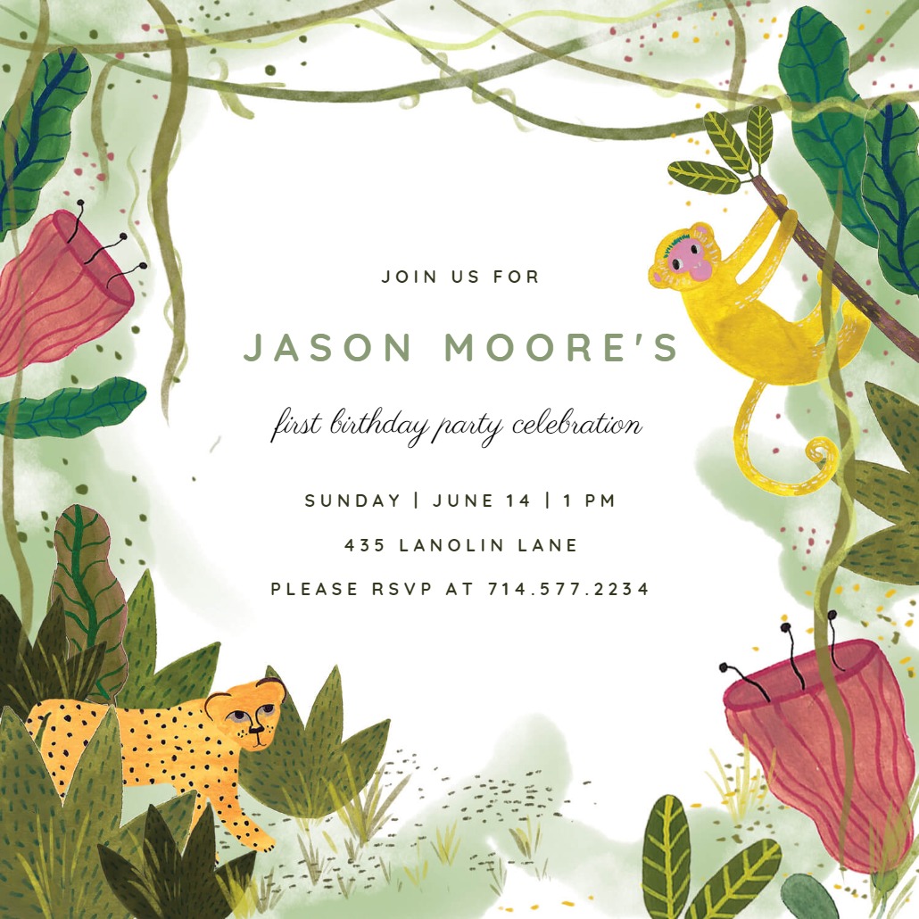 Jungle - 1st Birthday Invitation Template (Free) | Greetings Island