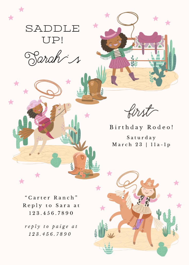 Lariat Loops - 1st Birthday Invitation Template (Free) | Greetings Island