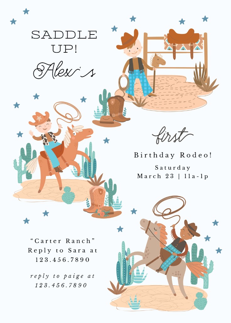 Lariat Loops - 1st Birthday Invitation Template (Free) | Greetings Island