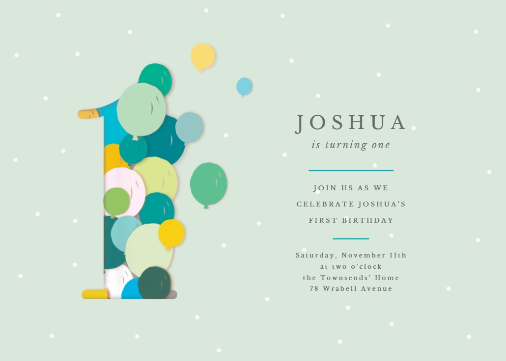 One year balloons - 1st Birthday Invitation Template (Free) | Greetings ...
