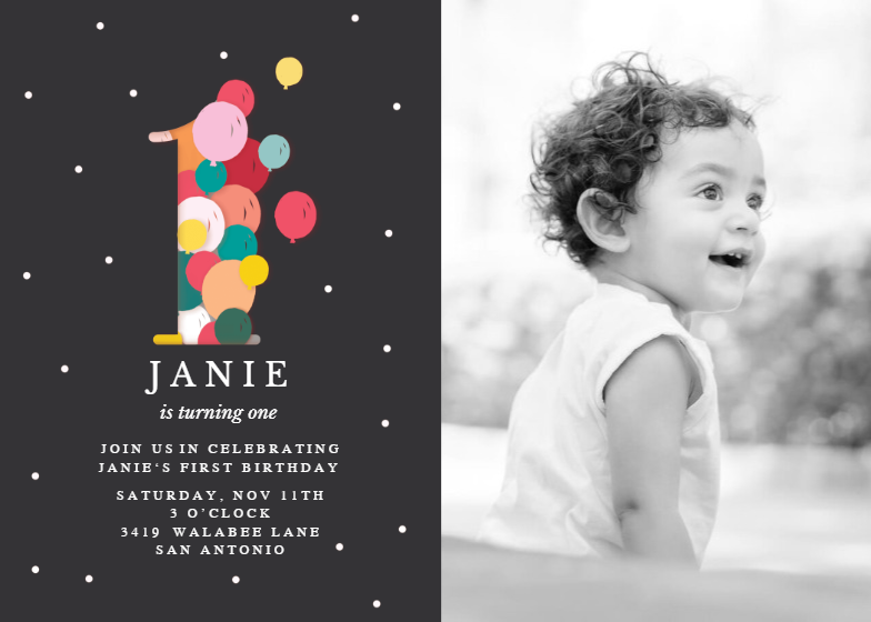One Year Balloons - Birthday Invitation Template (Free) | Greetings Island