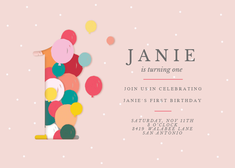One Year Balloons - Birthday Invitation Template (Free) | Greetings Island