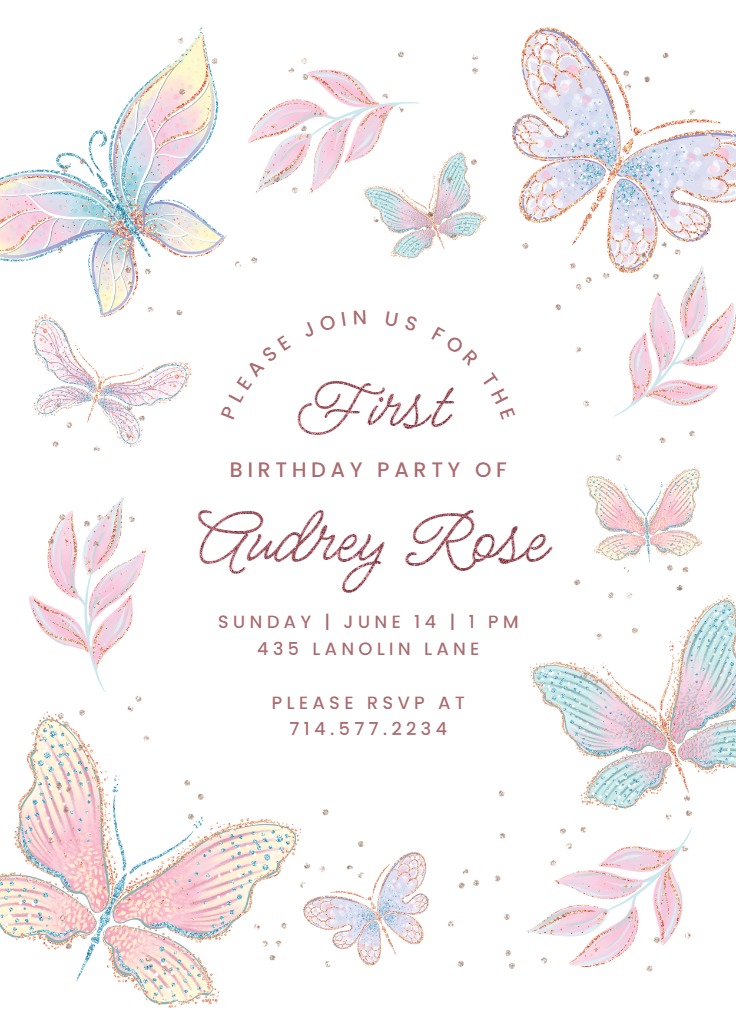 Flutter By - 1st Birthday Invitation Template | Greetings Island