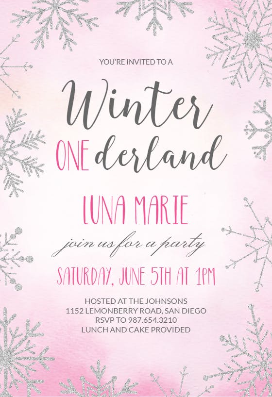 Silver Snowflakes - Birthday Invitation Template (Free) | Greetings Island