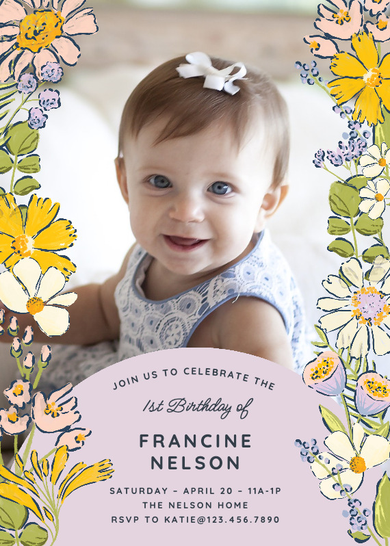 Spring Flowers - 1st Birthday Invitation Template | Greetings Island