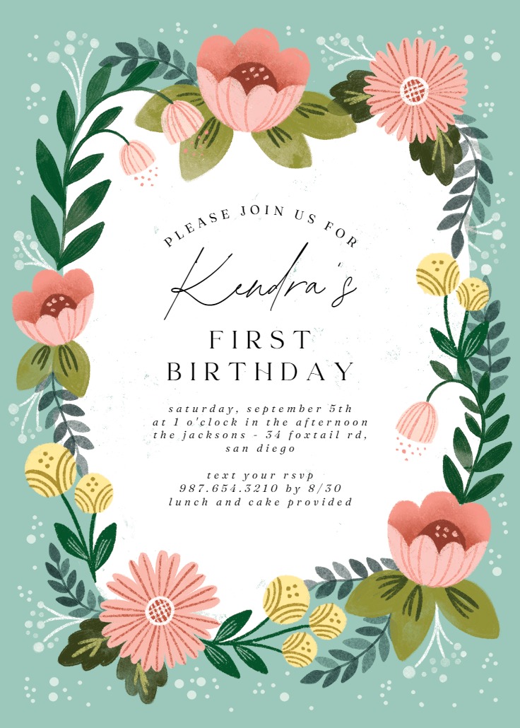 Spring Frame - 1st Birthday Invitation Template | Greetings Island