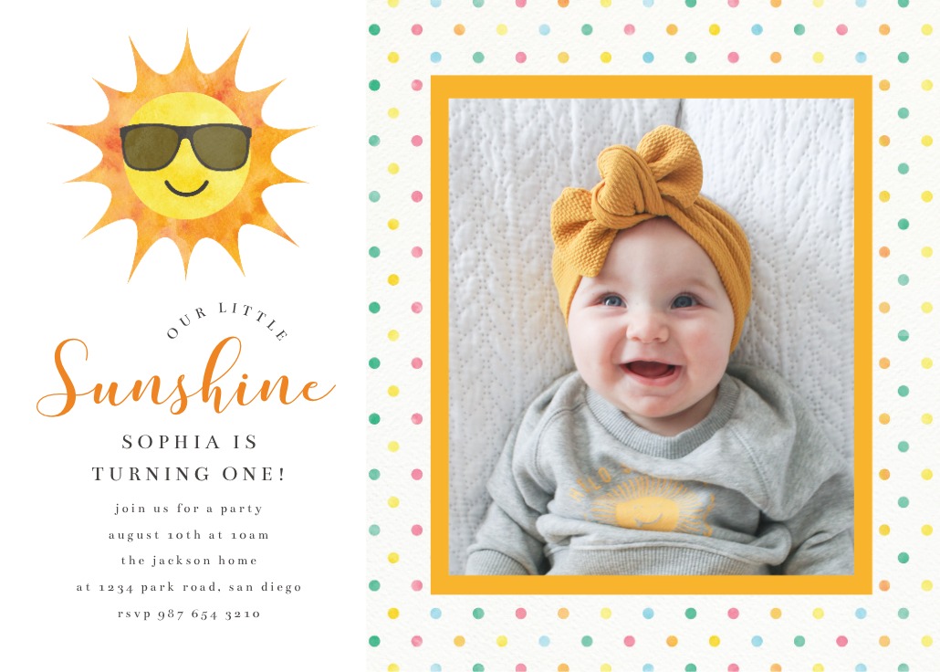 Sunshine - 1st Birthday Invitation Template (Free) | Greetings Island