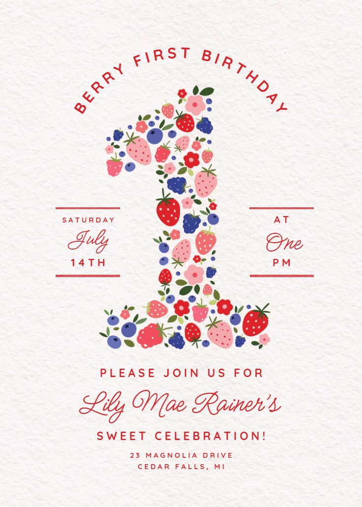 The Berries Party - 1st Birthday Invitation Template (Free) | Greetings ...