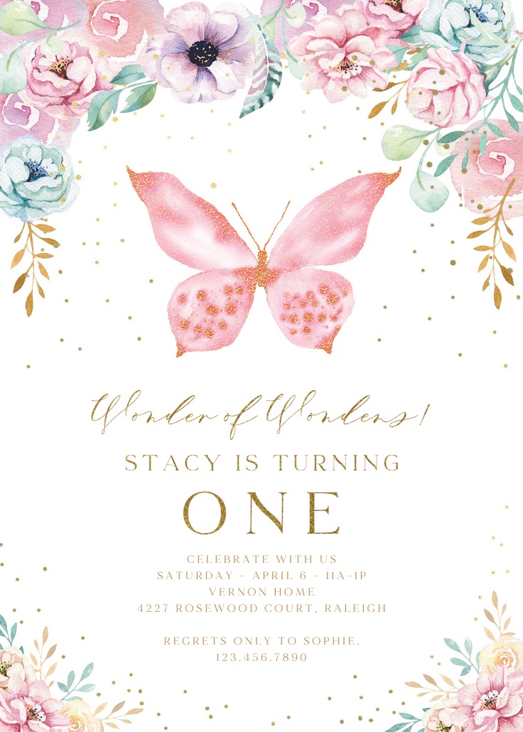 Flutter By - 1st Birthday Invitation Template | Greetings Island