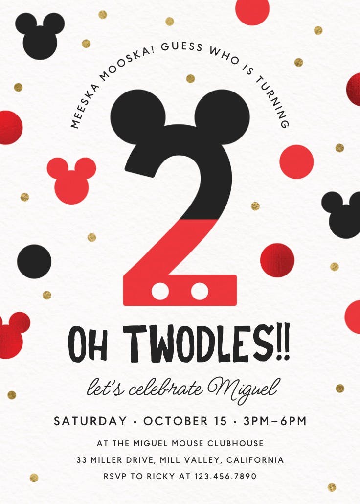 Mouska Two - 2nd Birthday Invitation Template (Free) | Greetings Island