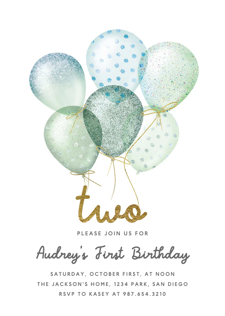 Whimsical Glitter Balloons - Birthday Invitation Template | Greetings ...