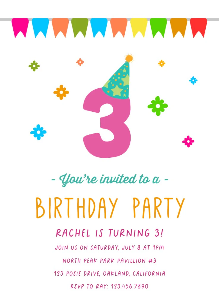 3rd Birthday Party - Birthday Invitation Template (Free) | Greetings Island