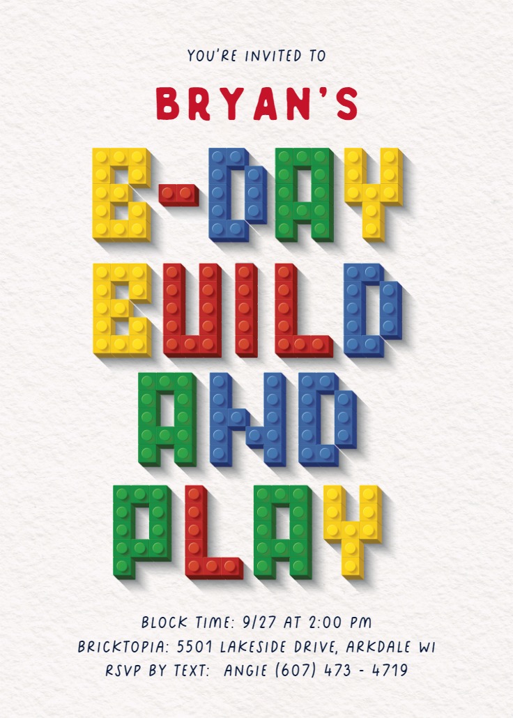 Build and Play - Birthday Invitation Template (Free) | Greetings Island