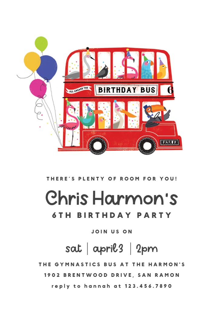 Double-Decker Day - Birthday Invitation Template (Free) | Greetings Island