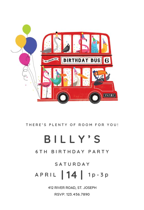 Double-Decker Day - Birthday Invitation Template (Free) | Greetings Island