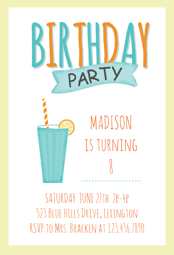 Lemonade - Birthday Invitation Template (Free) | Greetings Island