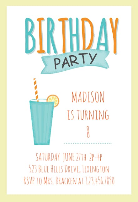 Lemonade - Birthday Invitation Template (Free) | Greetings Island