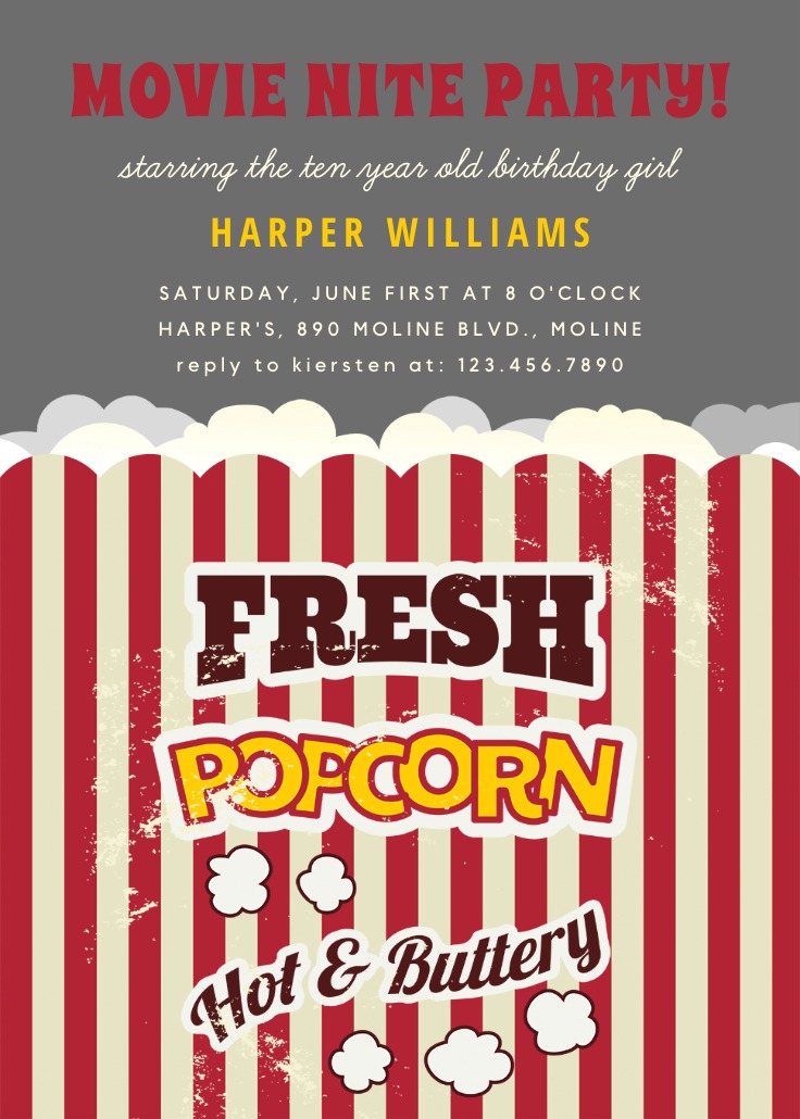 Popcorn - Birthday Invitation Template (Free) | Greetings Island