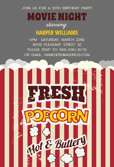 Popcorn - Birthday Invitation Template (Free) | Greetings Island