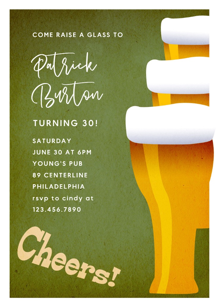 Cheers - Birthday Invitation Template (Free) | Greetings Island