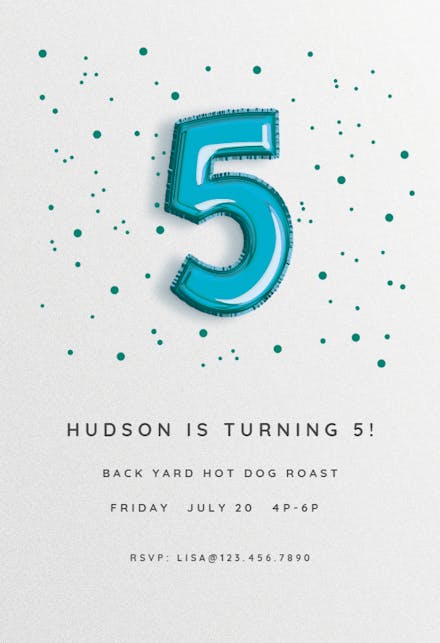 5Th Birthday Balloons - Invitación De Cumpleaños Gratis | Greetings Island