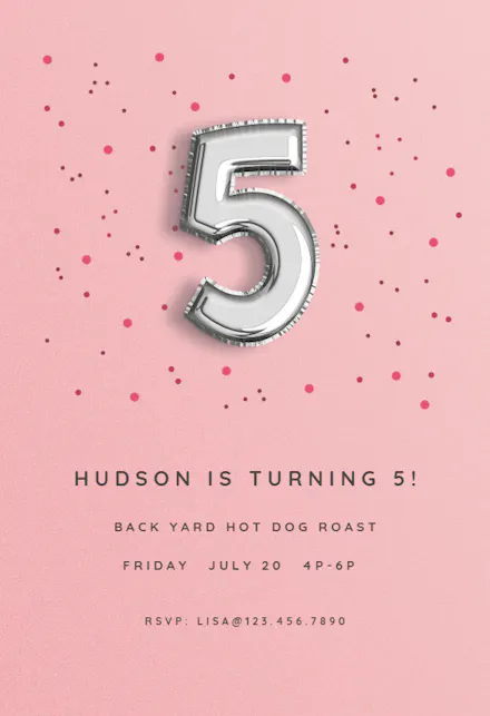 5Th Birthday Balloons - Printable Birthday Invitation Template (Free ...