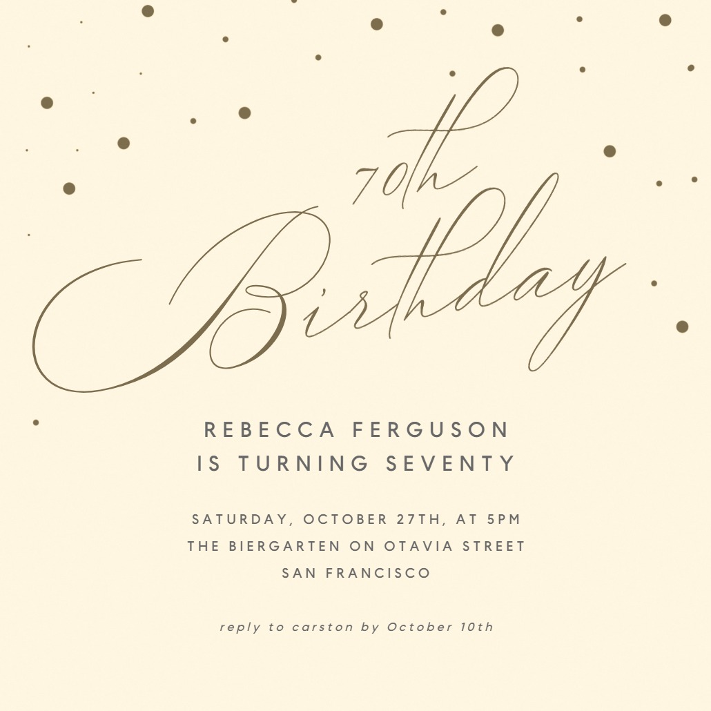 70th Golden Flakes - Birthday Invitation Template (Free) | Greetings Island