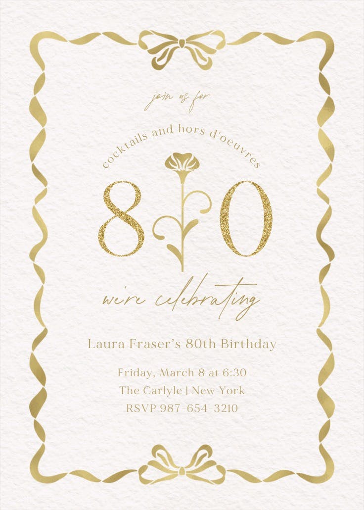 Art Deco Detail 80 Birthday Invitation Template Free Greetings Island