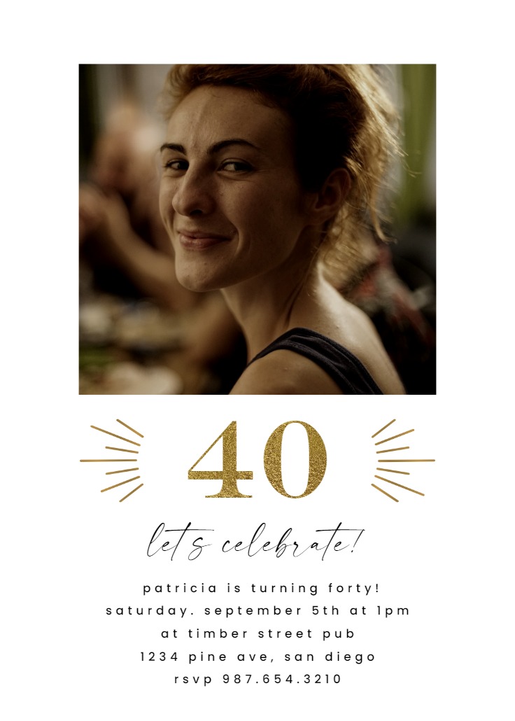 Forty Shining - Birthday Invitation Template (Free) | Greetings Island