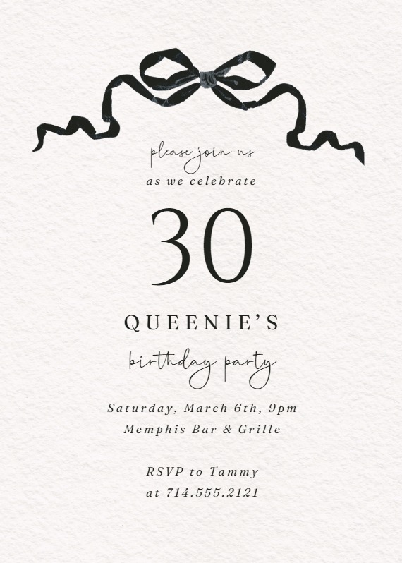 Black Ribbons - Birthday Invitation Template | Greetings Island