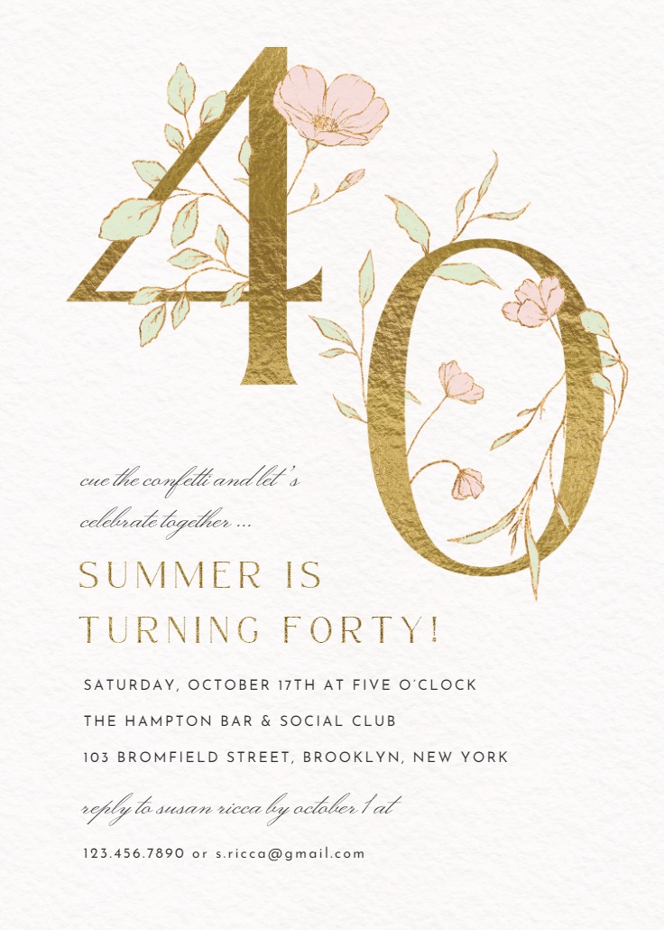 Blooming Years 40 - Birthday Invitation Template (Free) | Greetings Island
