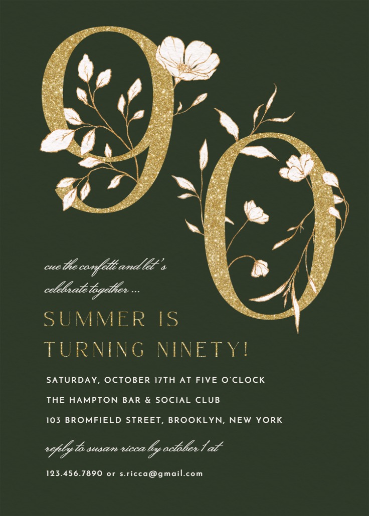 Blooming Years 90 - Birthday Invitation Template (Free) | Greetings Island